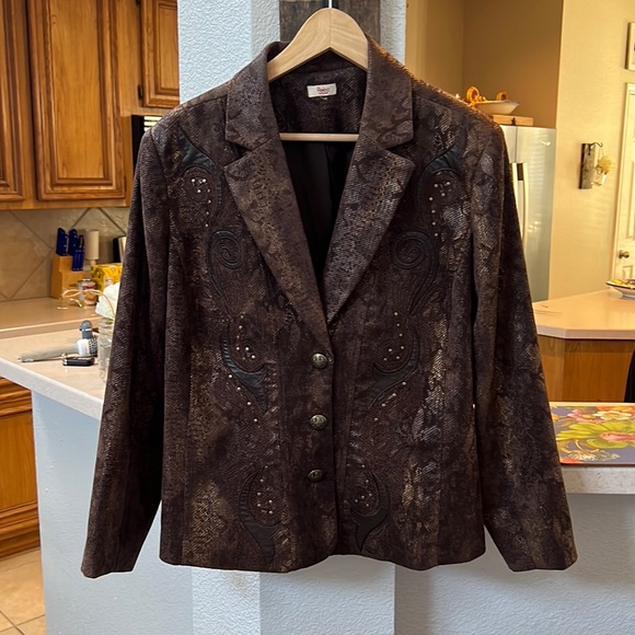 Reba | Jackets & Coats | Reba Woman Faux Snakeskin Studded Brown Blazer ...